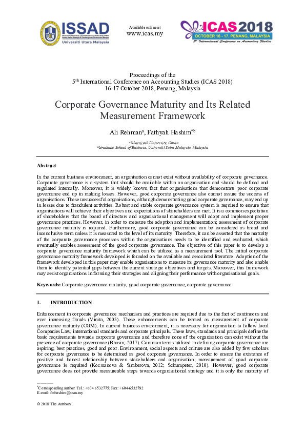 (PDF) Corporate governance maturity and its related measurement framework