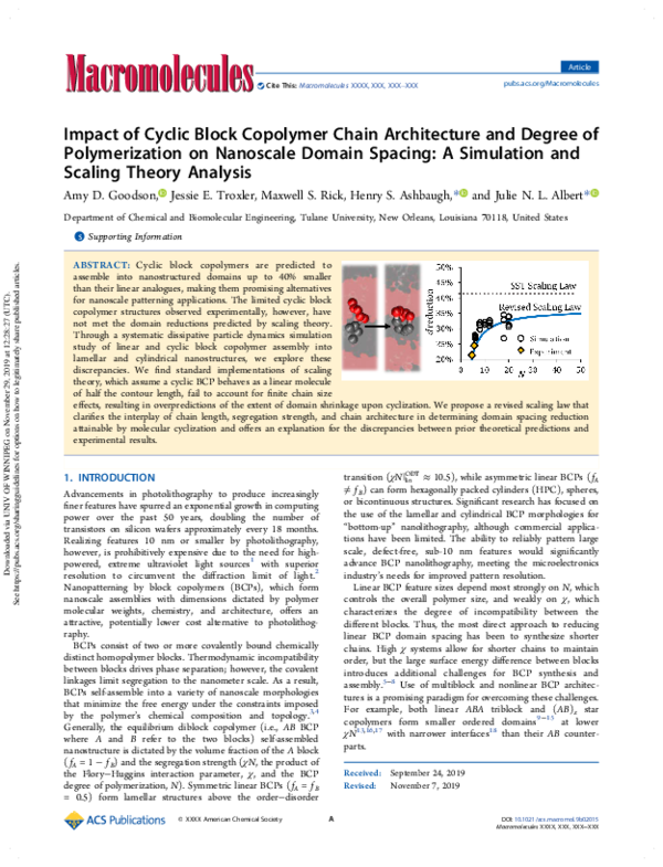 (PDF) Impact of Cyclic Block Copolymer Chain Architecture and Degree of Polymerization on ...