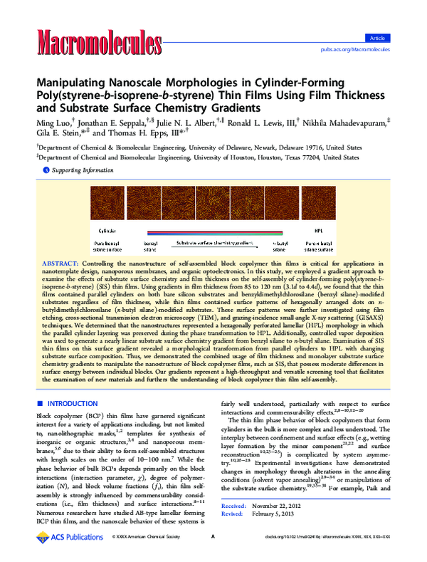 (PDF) Manipulating Nanoscale Morphologies in Cylinder-Forming Poly ...