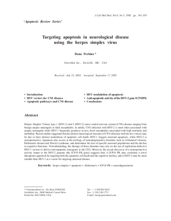 (PDF) Targeting apoptosis in neurological disease using the herpes ...