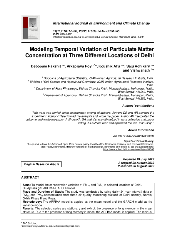 (PDF) Modeling Temporal Variation of Particulate Matter Concentration at Three Different ...