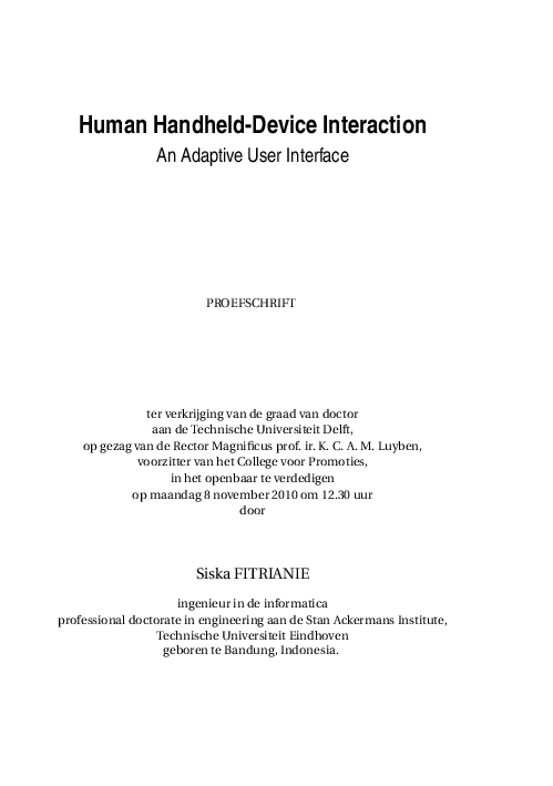 (PDF) Human Handheld-Device Interaction: An Adaptive User Interface