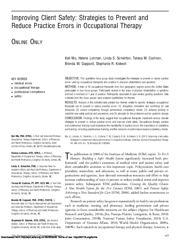 (PDF) Improving Client Safety: Strategies to Prevent and Reduce ...