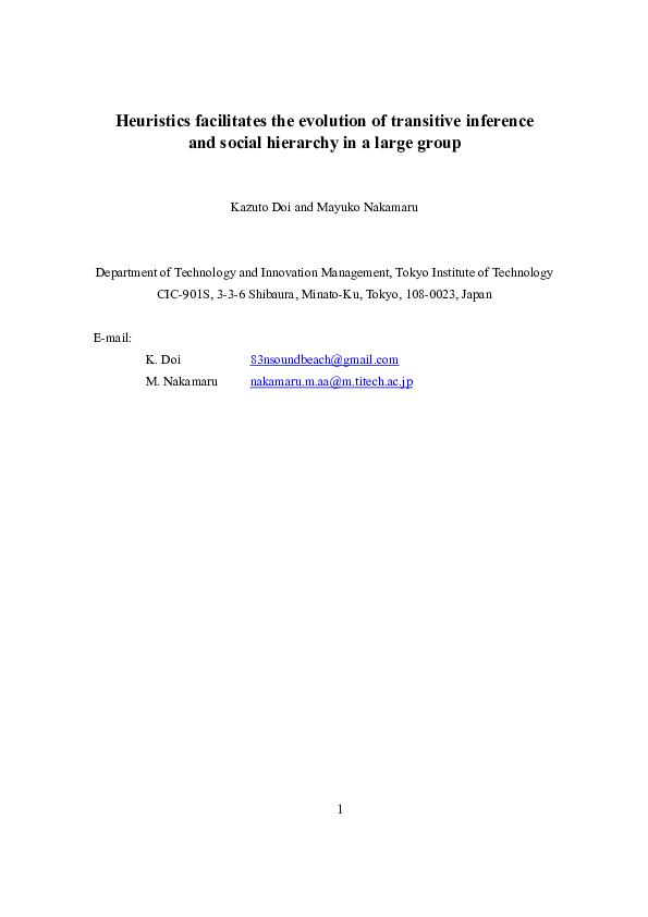 Pdf Heuristic Transitive Inference In Social Hierarchies