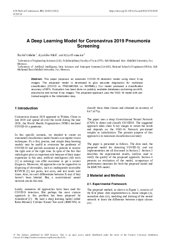 (PDF) A Deep Learning Model for Coronavirus 2019 Pneumonia Screening