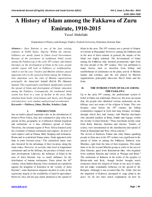 (PDF) A History of Islam among the Fakkawa of Zuru Emirate, 1910-2015
