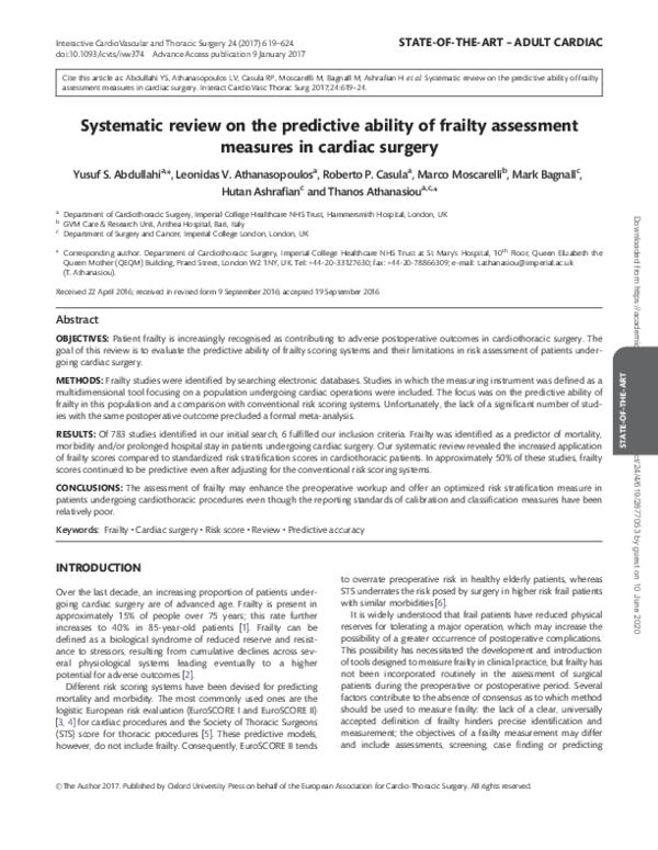 (PDF) Systematic review on the predictive ability of frailty assessment ...