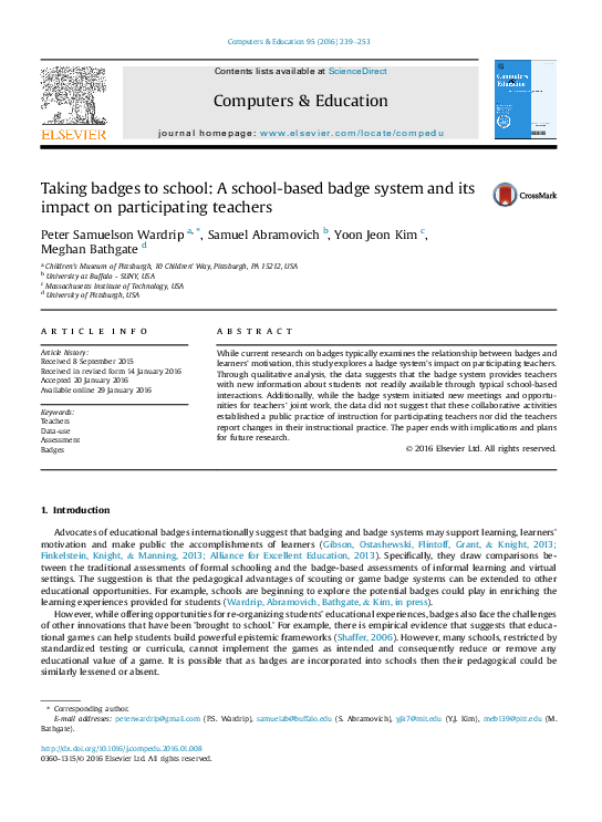 (PDF) Taking badges to school: A school-based badge system and its ...