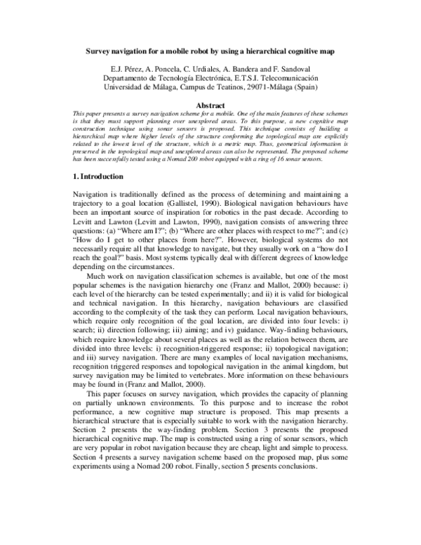 (PDF) Survey navigation for a mobile robot by using a hierarchical cognitive map