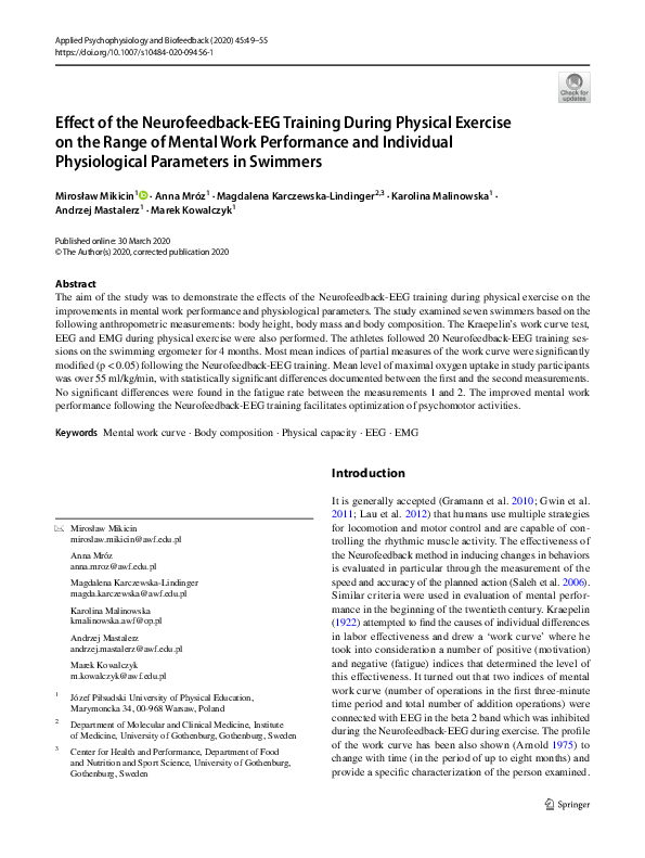 (PDF) Effect of the Neurofeedback-EEG Training During Physical Exercise ...