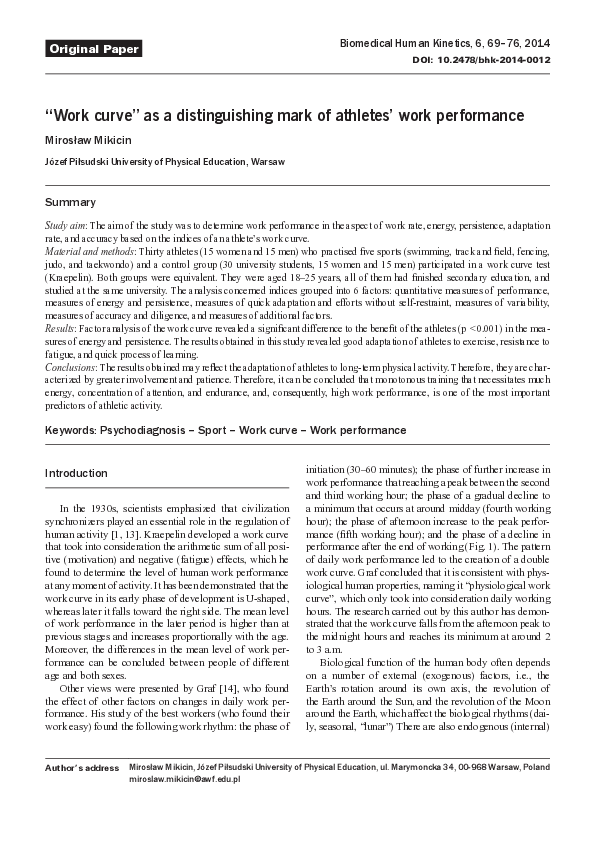 (PDF) “Work curve” as a distinguishing mark of athletes’ work performance