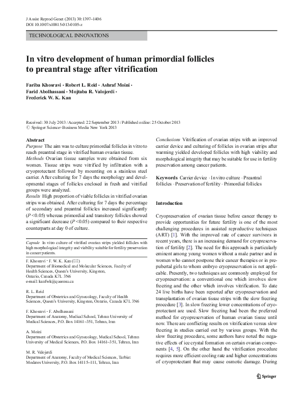 (PDF) In vitro development of human primordial follicles to preantral ...