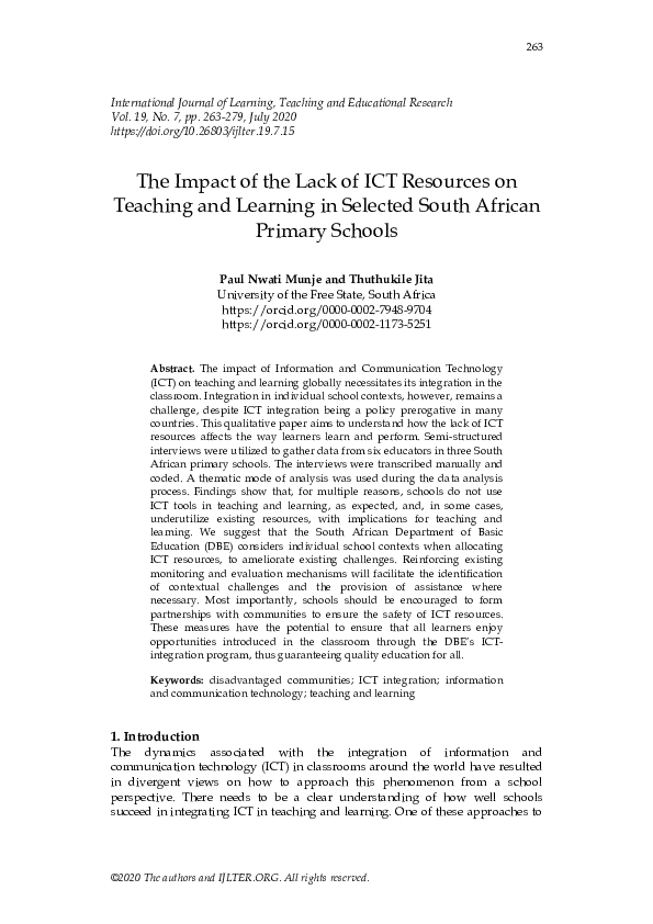 (PDF) The Impact of the Lack of ICT Resources on Teaching and Learning ...