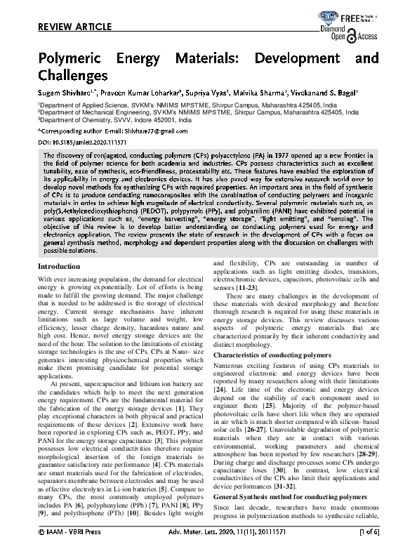 (PDF) Polymeric Energy Materials: Development And Challenges
