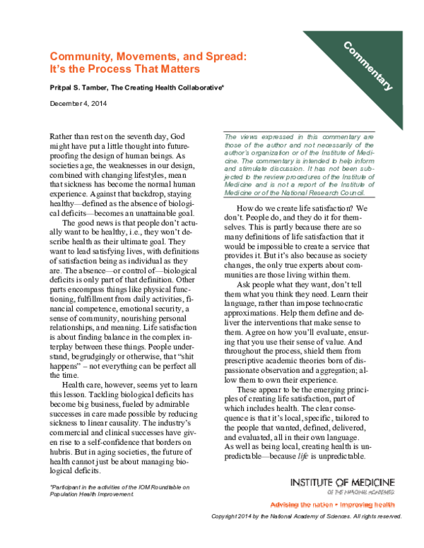 (PDF) Community, Movements, and Spread: It's the Process That Matters