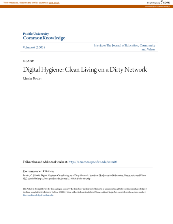 (PDF) Digital Hygiene: Practices for Cybersecurity