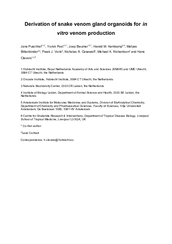 (DOC) Derivation of snake venom gland organoids for in vitro venom ...