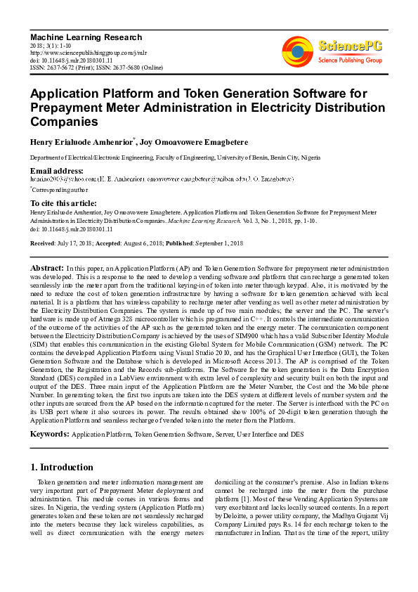 (PDF) Application Platform and Token Generation Software for Prepayment ...