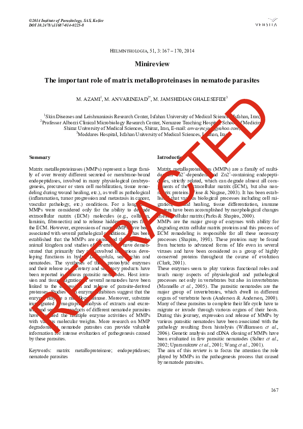 (PDF) The important role of matrix metalloproteinases in nematode parasites
