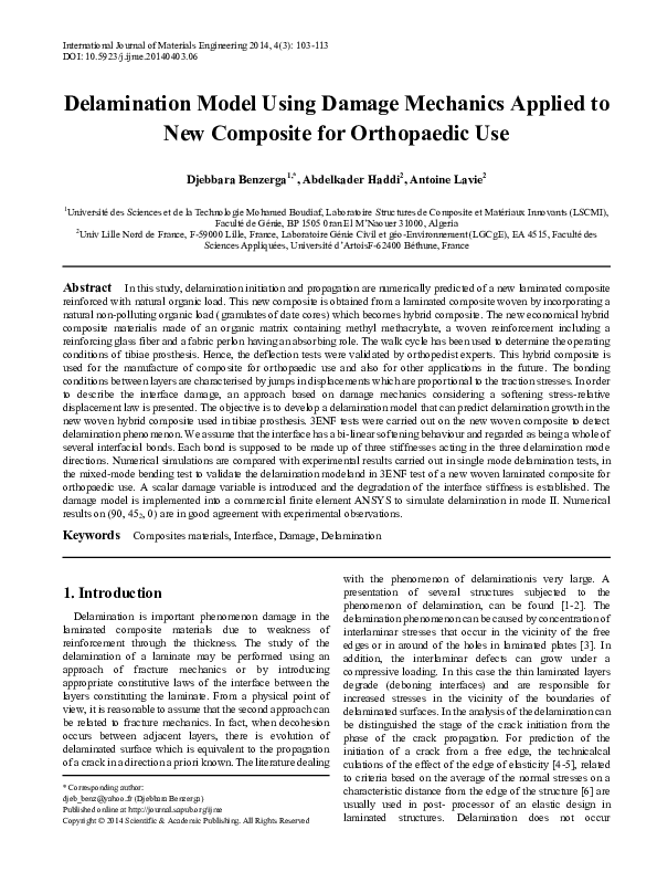 (PDF) A mixed-mode damage model for delamination growth applied to a ...