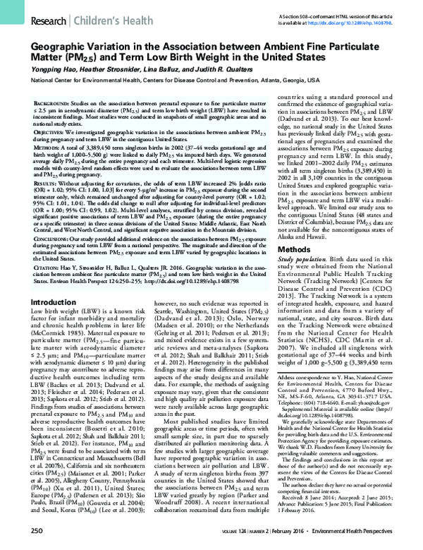 Pdf Geographic Variation In The Association Between Ambient Fine