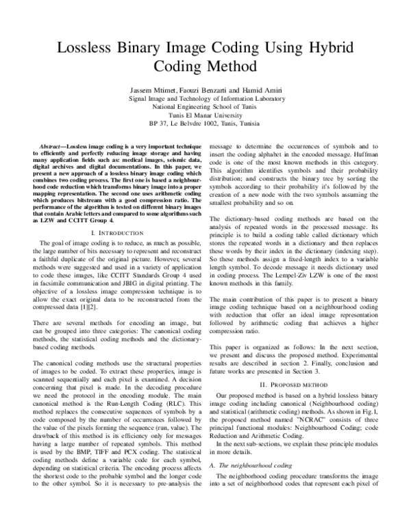 (PDF) Lossless binary image coding using hybrid coding method