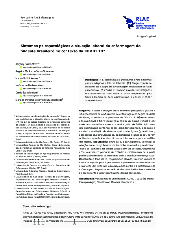 (PDF) Psychopathological symptoms and work status of Southeastern ...