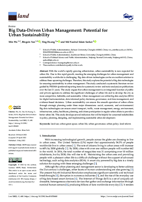 (PDF) Big Data-Driven Urban Management: Potential for Urban Sustainability