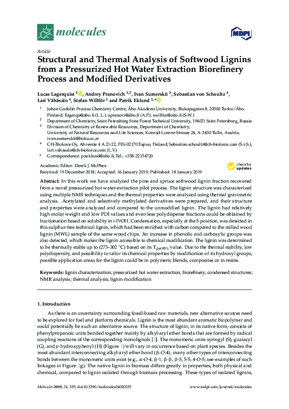 (PDF) Structural and Thermal Analysis of Softwood Lignins from a Pressurized Hot Water ...