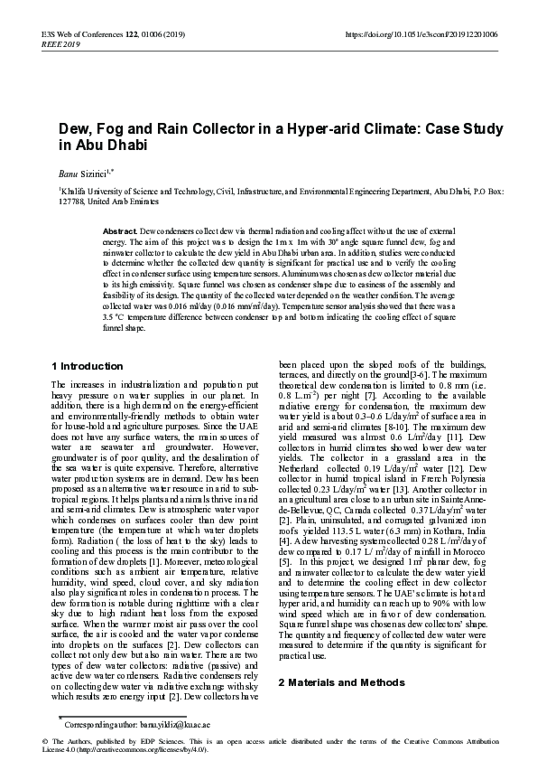 (PDF) Dew, Fog and Rain Collector in a Hyper-arid Climate: Case Study ...