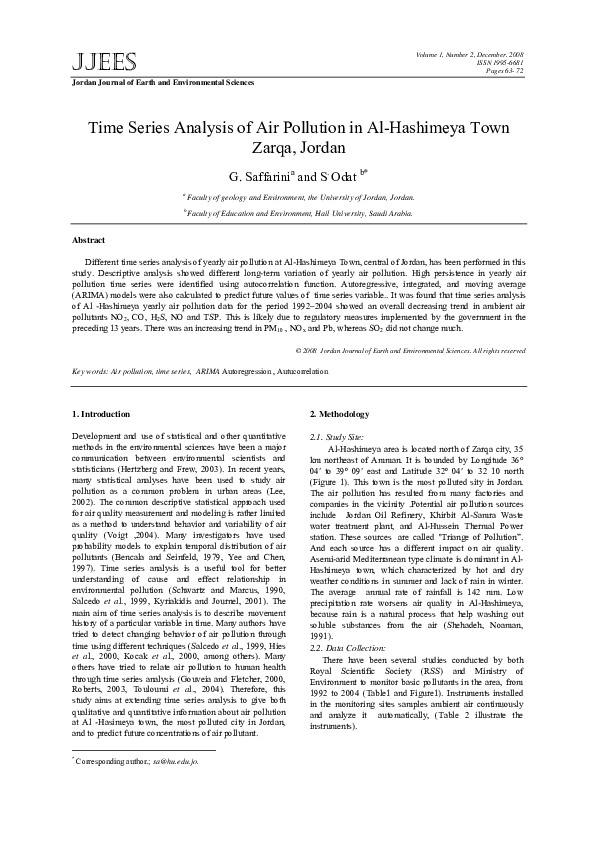 (PDF) Time Series Analysis of Air Pollution in Al-Hashimeya Town Zarqa, Jordan