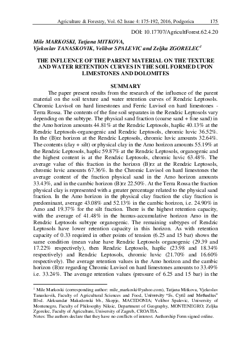 (PDF) The Influence of the Parent Material on the Texture and Water ...