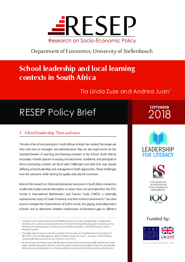 (PDF) School leadership and local learning contexts in South Africa