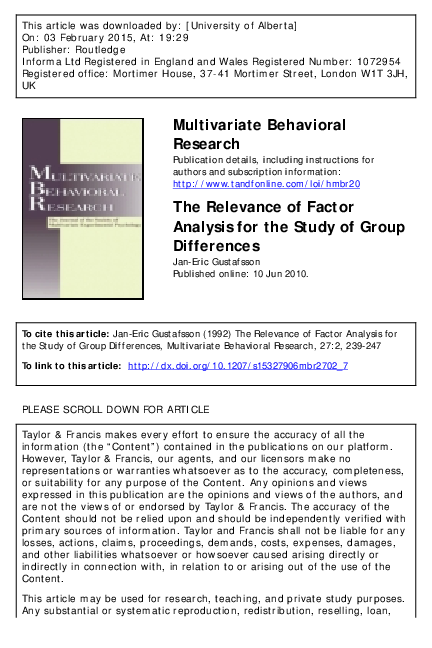 (PDF) The Relevance of Factor Analysis for the Study of Group Differences