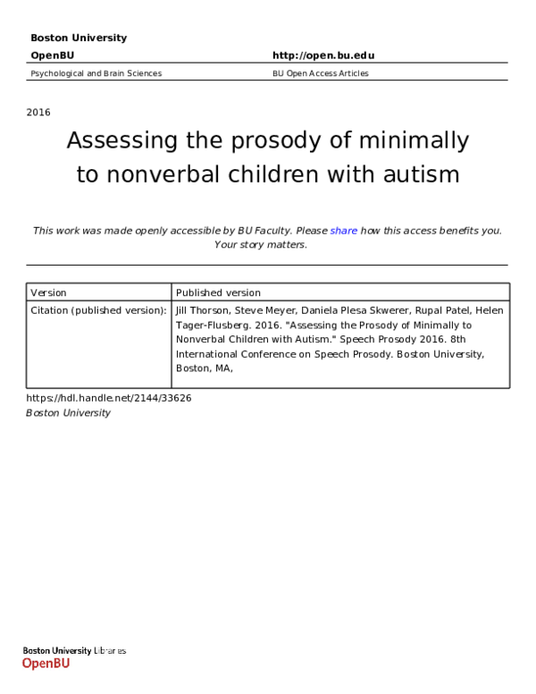 (PDF) Assessing prosody in minimally to nonverbal children with autism