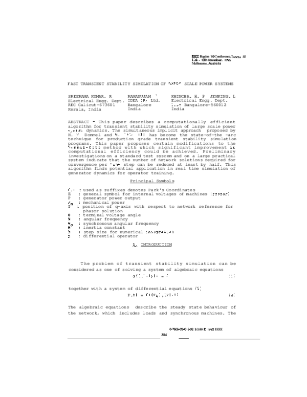 (PDF) Fast transient stability simulation of large scale power systems