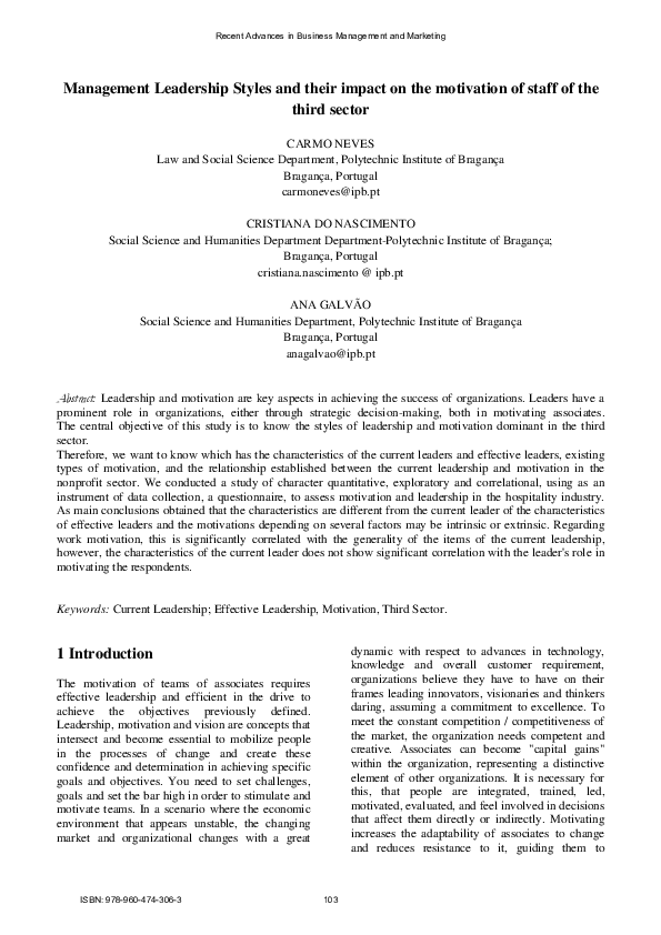 (PDF) Management Leadership Styles and their impact on the motivation ...