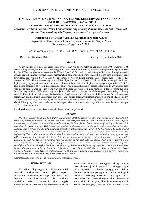 (PDF) TINGKAT EROSI DAN RANCANGAN TEKNIK KONSERVASI TANAH DAN AIR DI ...