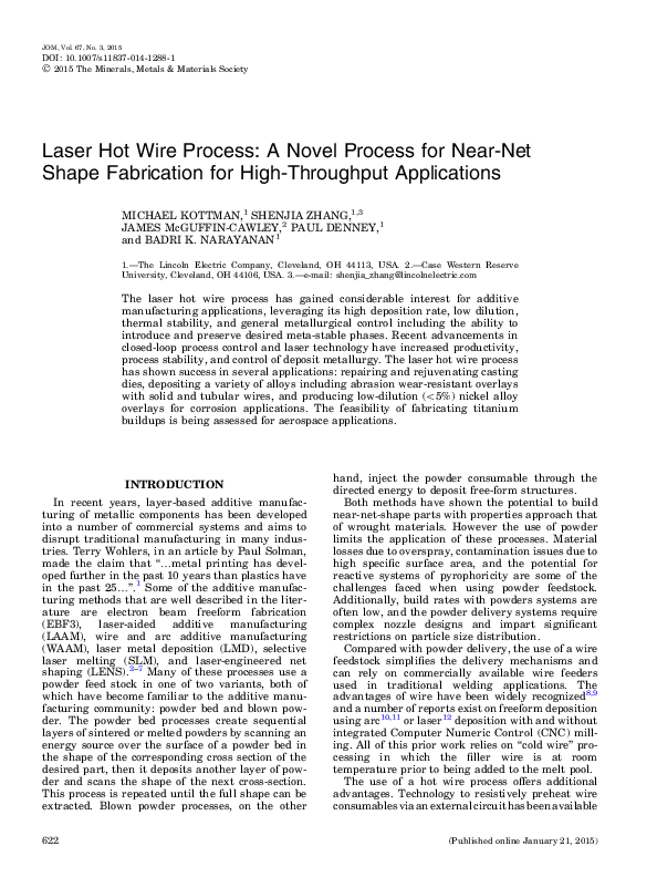 (PDF) Laser Hot Wire Process: A Novel Process for Near-Net Shape ...