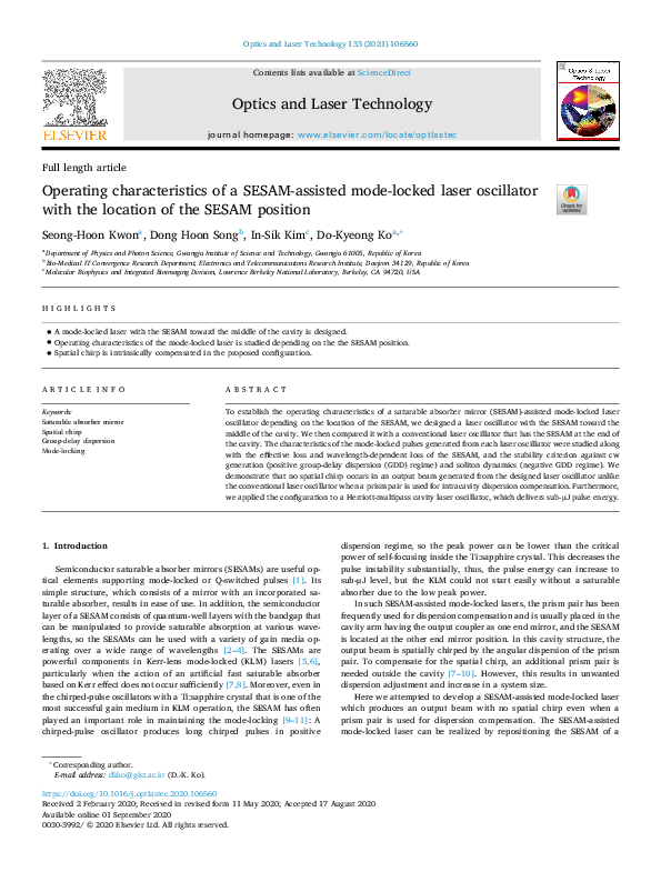 (PDF) Operating characteristics of a SESAM-assisted mode-locked laser ...