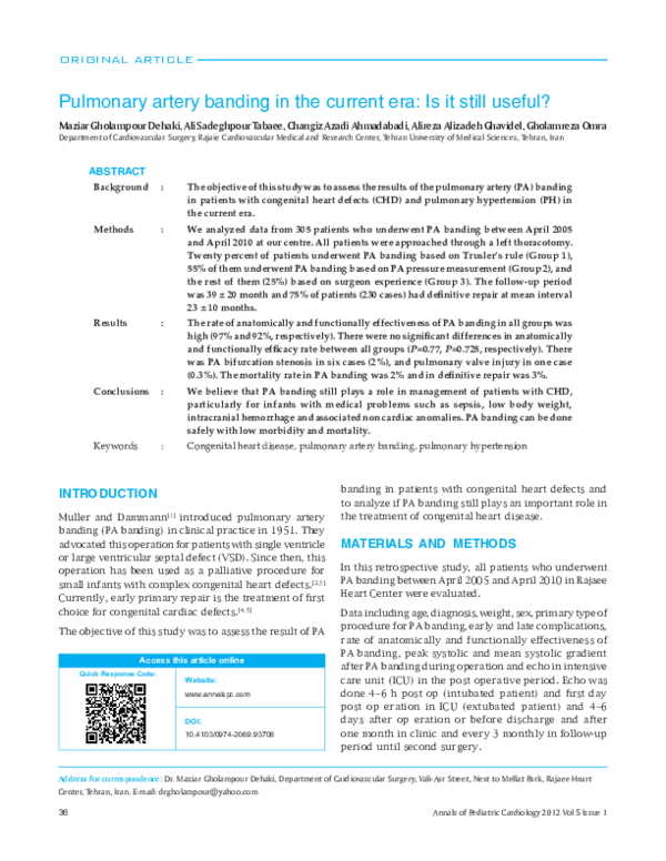 (PDF) Pulmonary artery banding in the current era: Is it still useful?