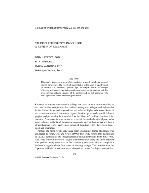(PDF) Student Persistence in College: A Review of Research