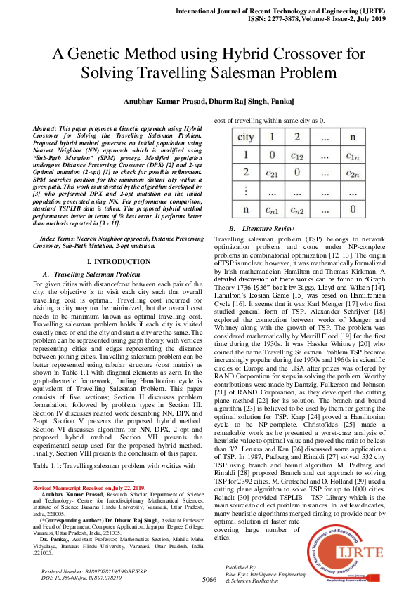 (PDF) A Genetic Method using Hybrid Crossover for Solving Travelling Salesman Problem