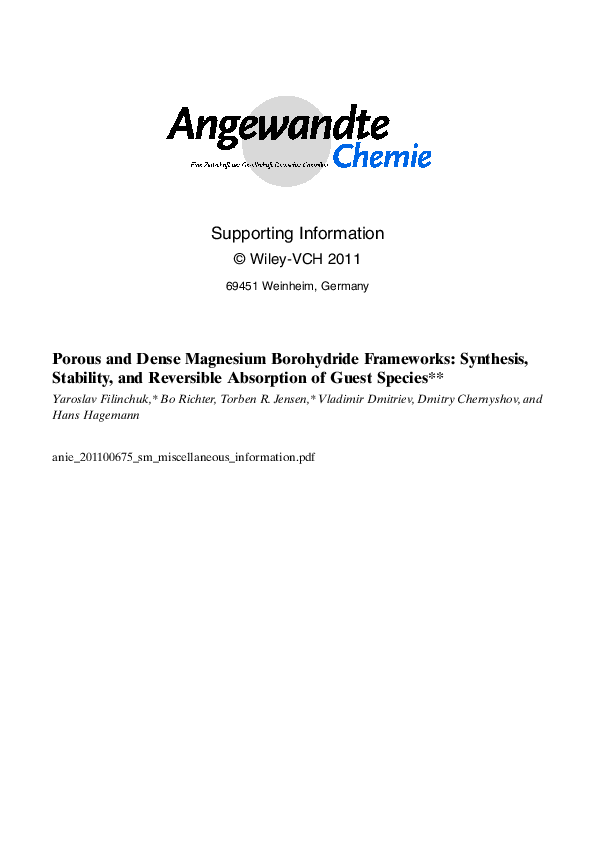 (PDF) Porous and Dense Magnesium Borohydride Frameworks: Synthesis ...