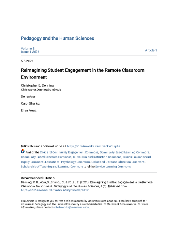 (PDF) Reimagining Student Engagement in the Remote Classroom Environment