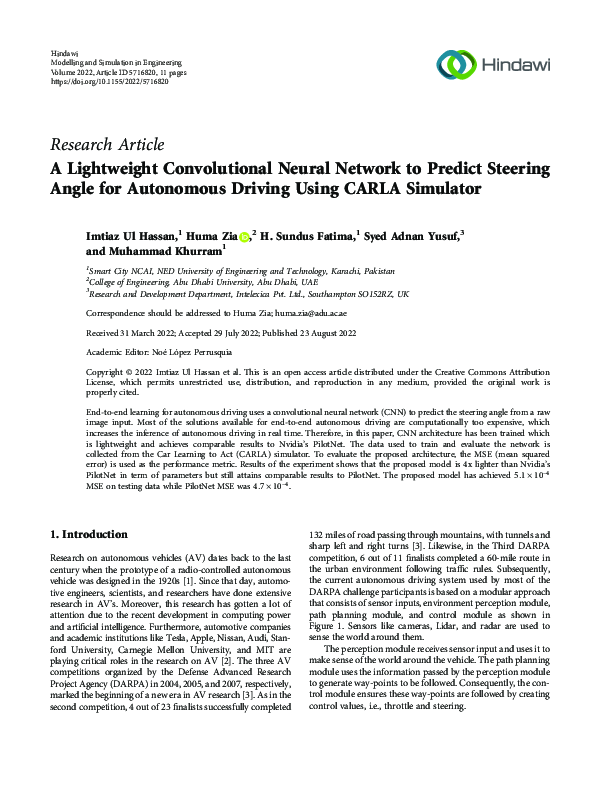 (PDF) A Lightweight Convolutional Neural Network to Predict Steering Angle for Autonomous ...