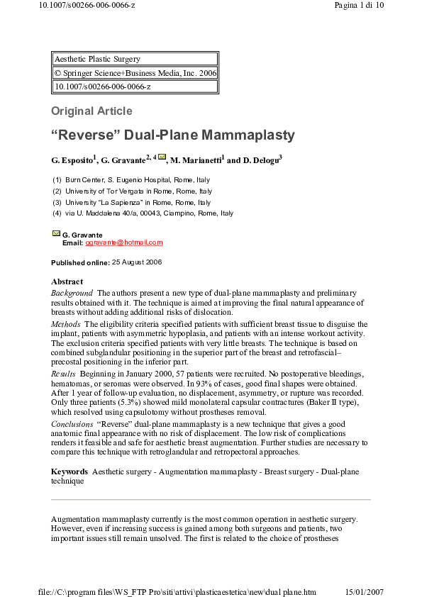 (PDF) “Reverse” Dual-Plane Mammaplasty | G. Esposito - Academia.edu