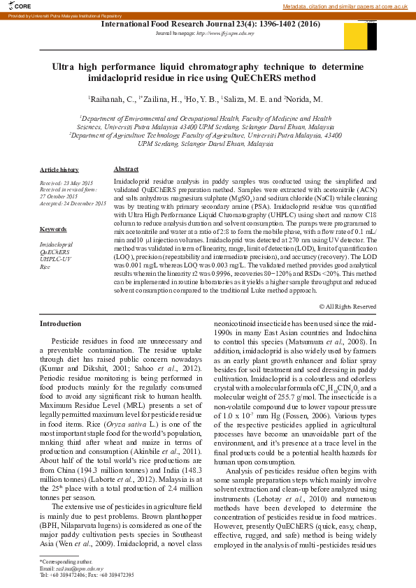 (PDF) Ultra high performance liquid chromatography technique to determine imidacloprid residue ...