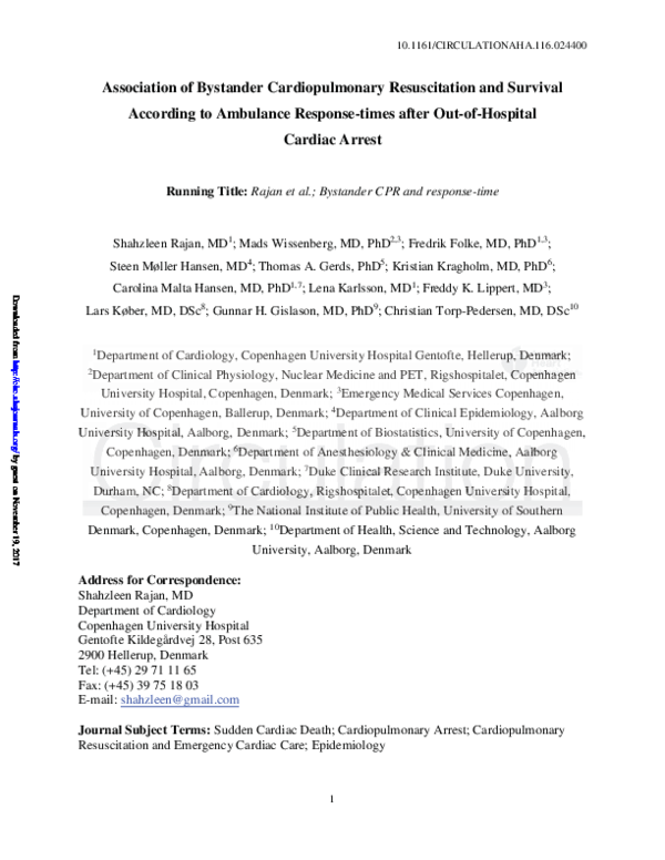 Pdf Association Of Bystander Cardiopulmonary Resuscitation And