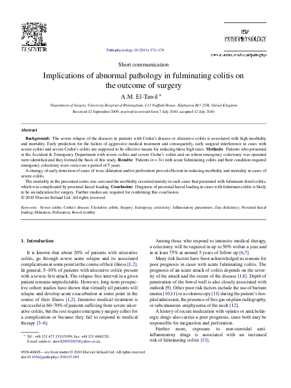 (PDF) Implications of abnormal pathology in fulminating colitis on the ...
